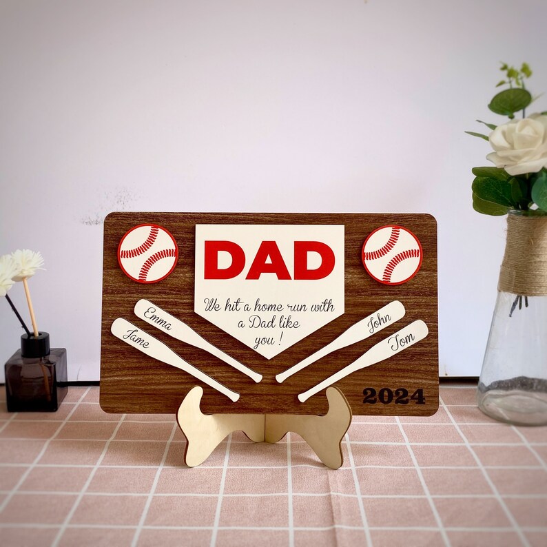 Personalized Baseball Fathers Day Gift, Custom Baseball Dad Sign With ...