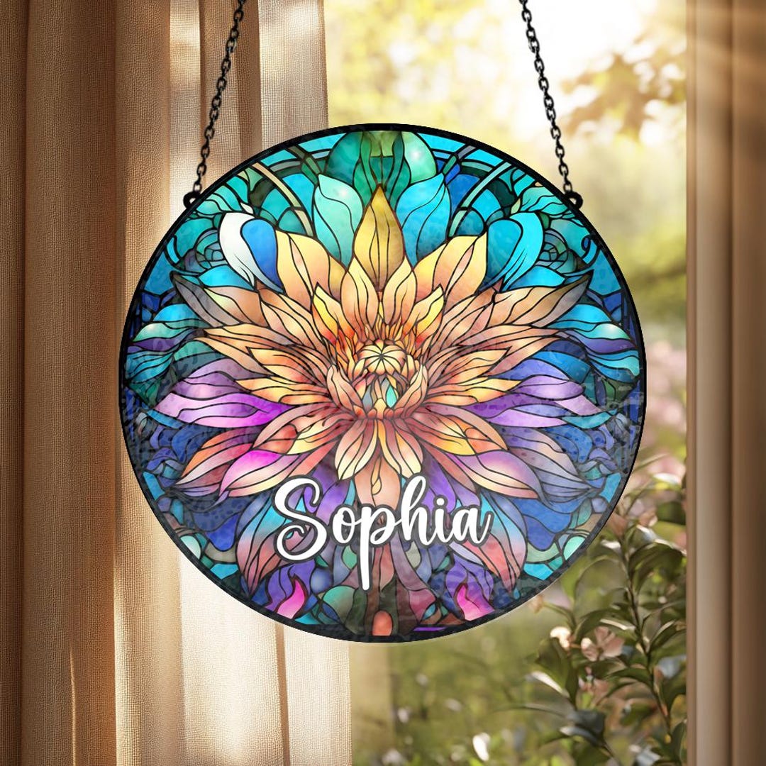 Custom Aster Birth Flower Stained Glass Suncatcher, Personalized ...