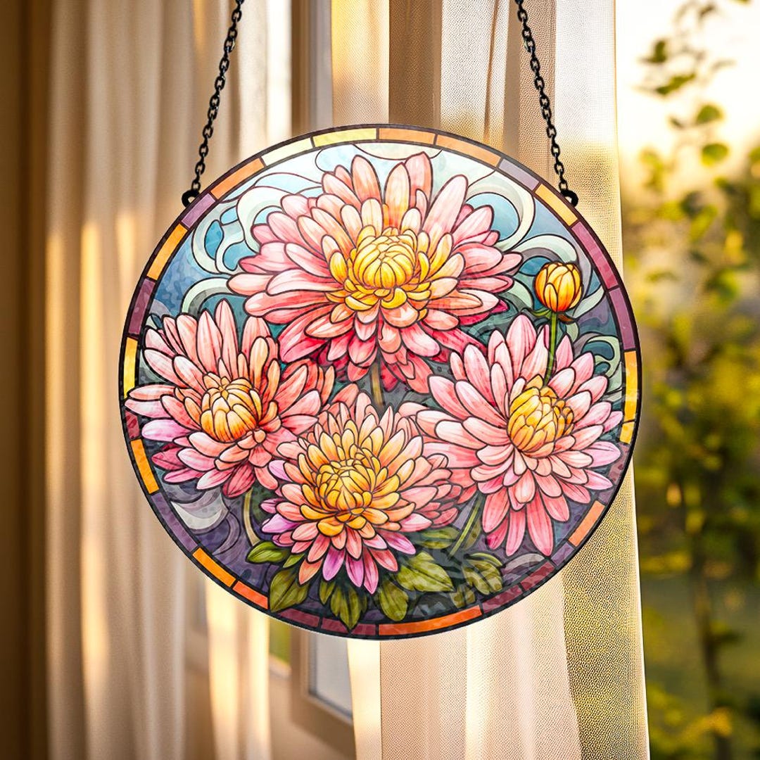 Aster Birth Month September Flower Stained Glass Suncatcher, Mothers ...