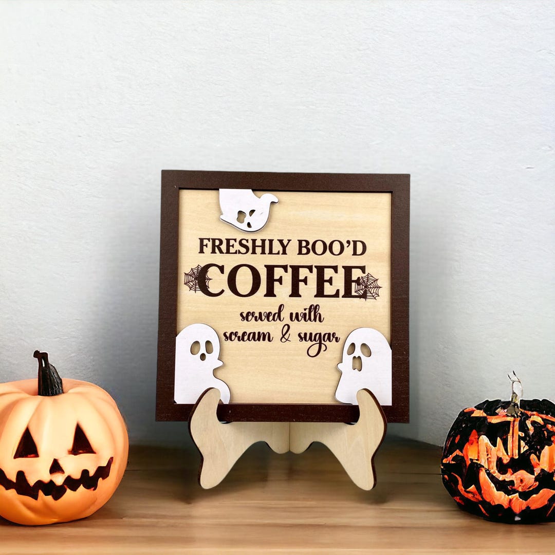 Funny Halloween Coffee Sign Decoration, Freshly Boo'd Coffee Decor ...