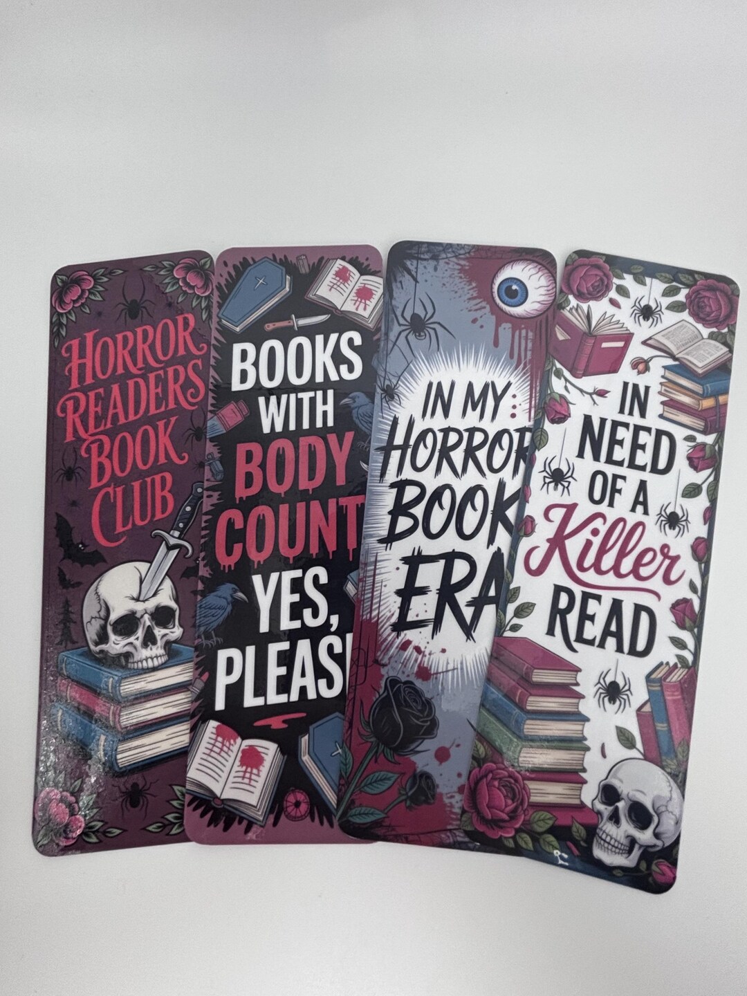 Horror Book Lover Bookmark Set – 4 Double Sided Dark Reader Gifts ...