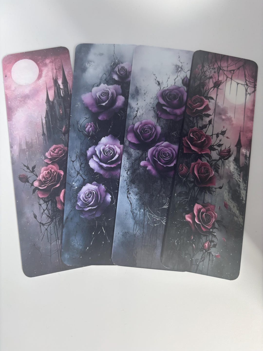 Gothic Rose Bookmarks - Purple Moonlit Castle Design - Laminated Set of ...