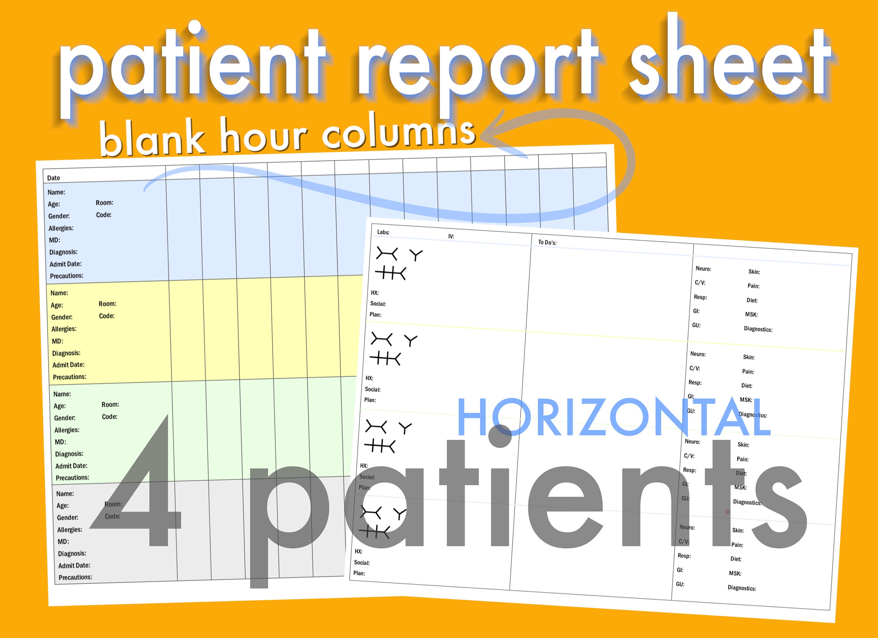 4 Patient Blank Horizontal Report Sheet/brain. Color Coordinated and ...