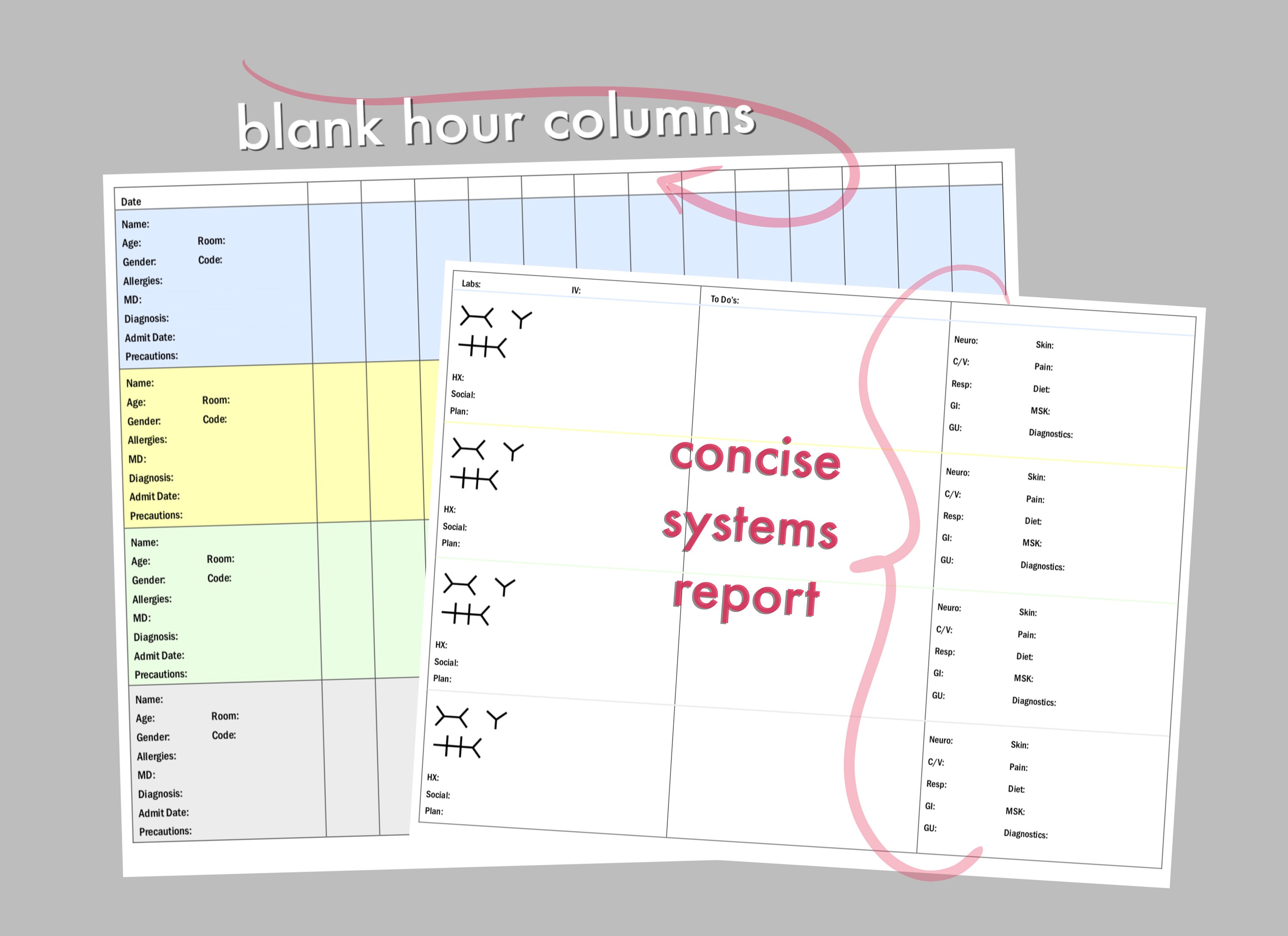 4 Patient Blank Horizontal Report Sheet/brain. Color Coordinated and ...