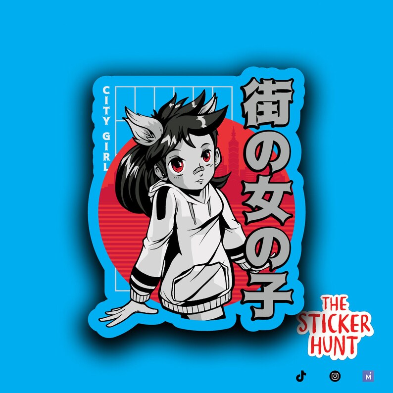 City Girl Anime Sticker Japanese Wolf Anime Girl Wolf Ears Waterproof