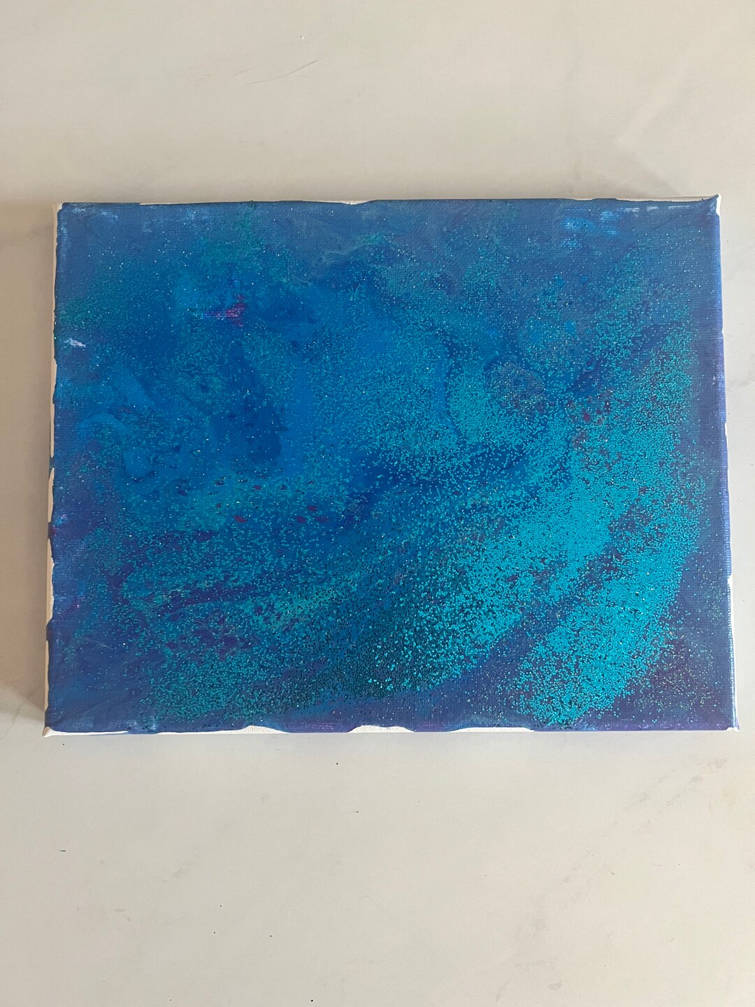 Purple & Blue Glitter Paint Pour Canvas - Etsy