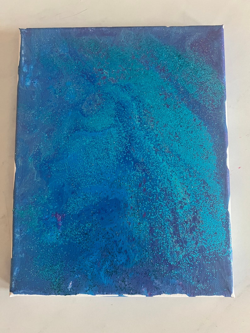 Purple & Blue Glitter Paint Pour Canvas - Etsy
