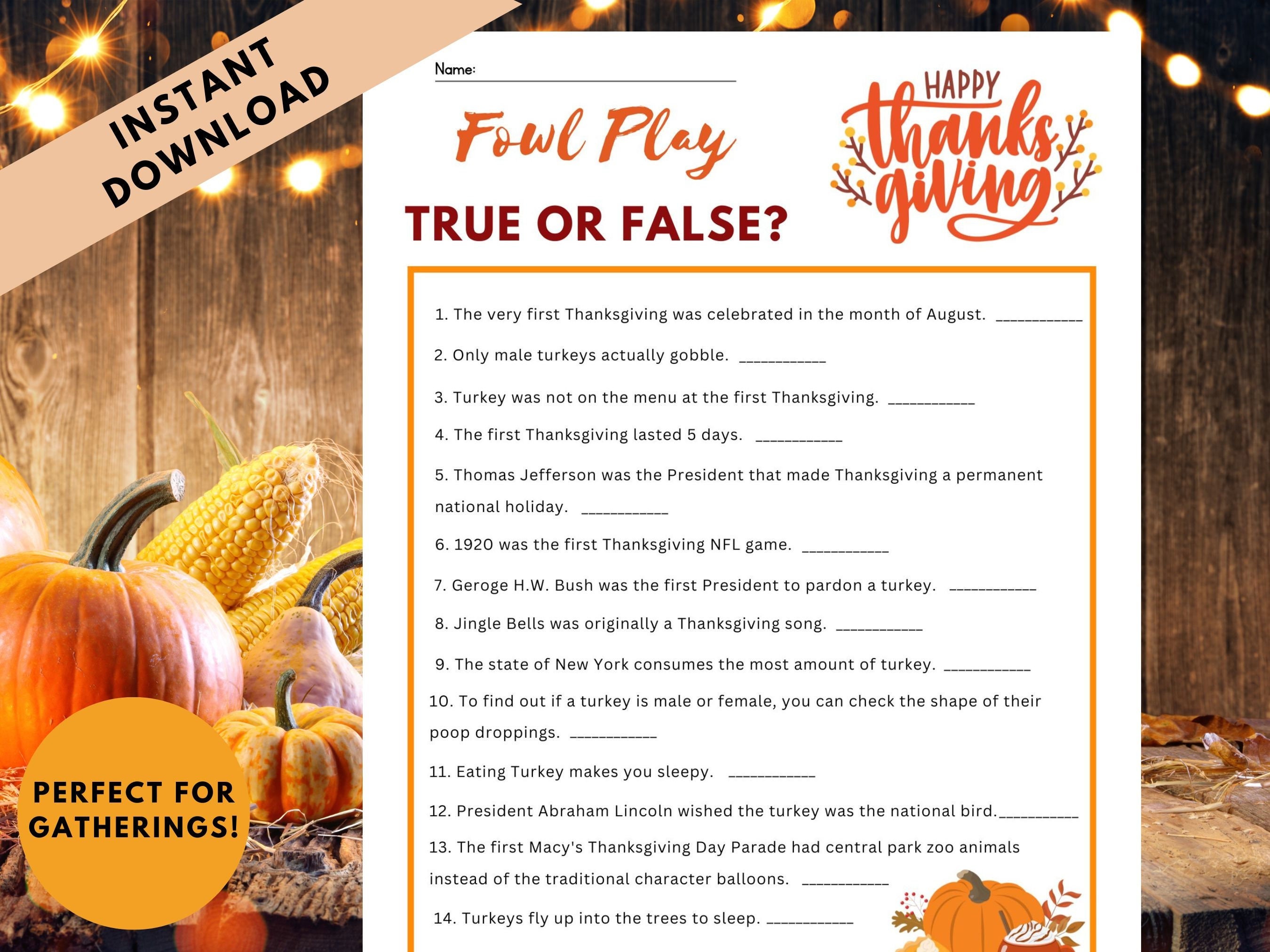 Thanksgiving Trivia Game, Friendsgiving Trivia Games, Thanksgiving ...