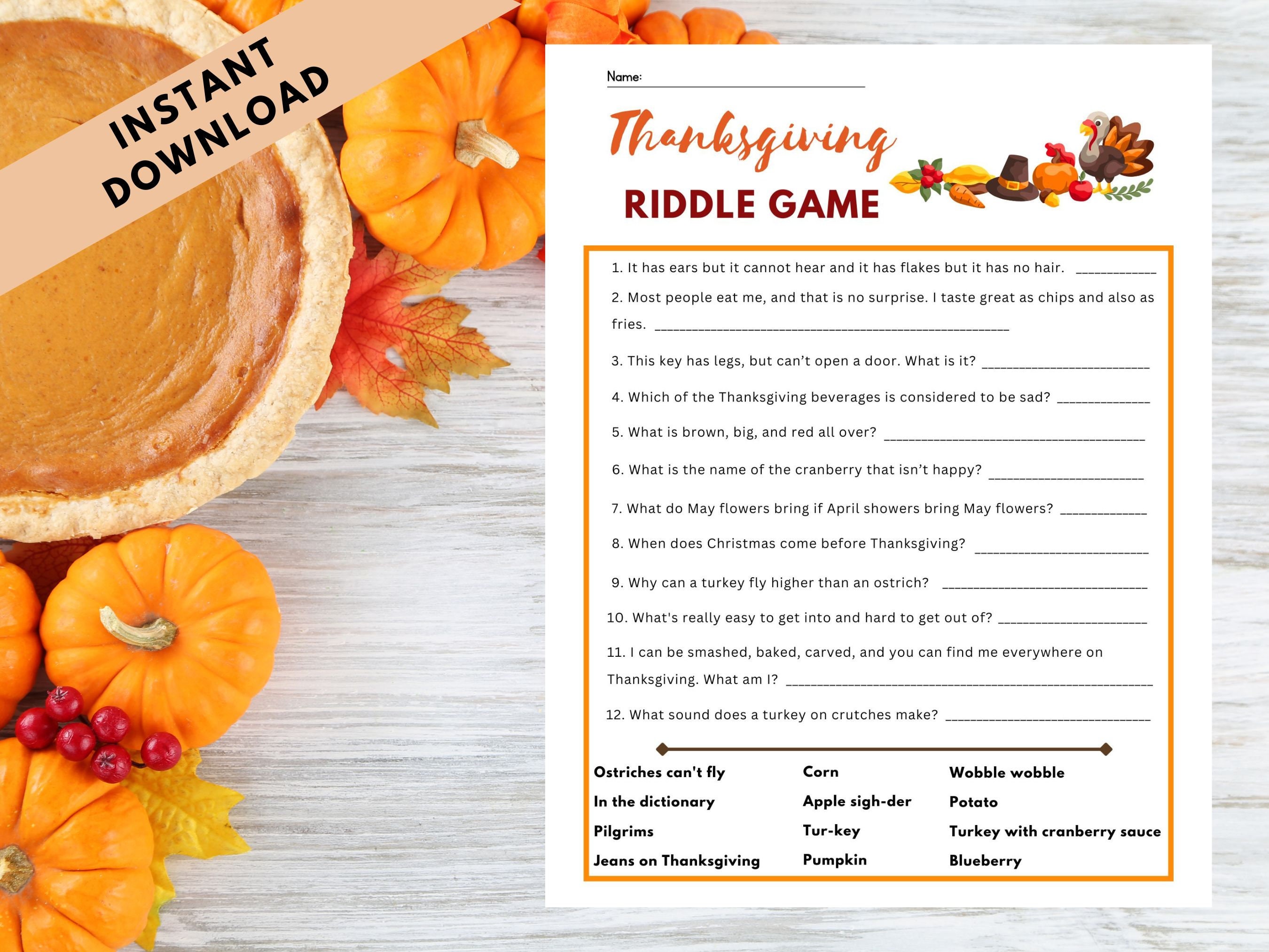 Thanksgiving Riddle Trivia Game, Friendsgiving Games, Fun Thanksgiving ...