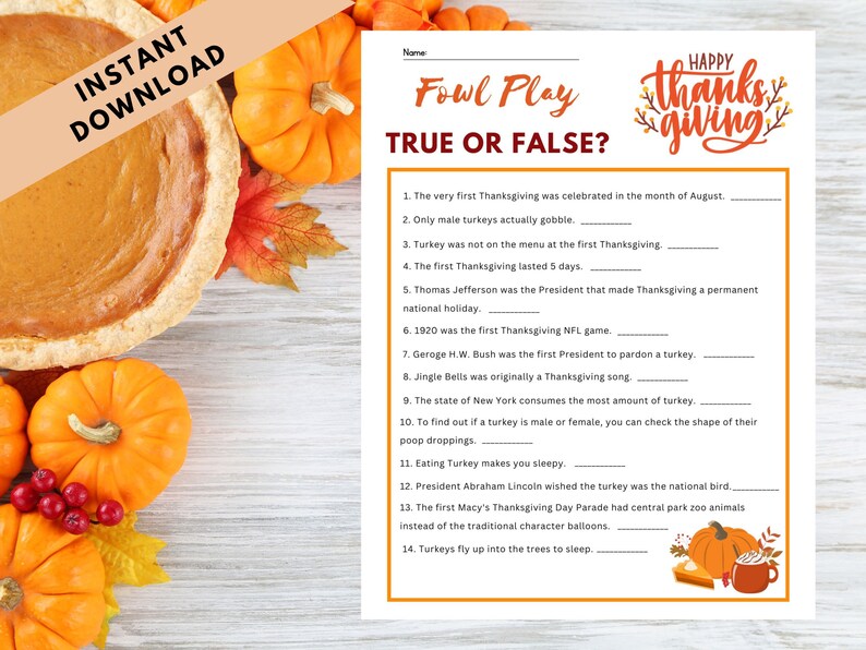 Thanksgiving Trivia Game, Friendsgiving Trivia Games, Thanksgiving ...