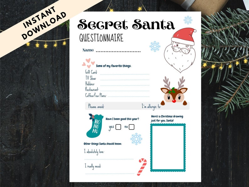 Secret Santa Questionnaire Secret Santa for Work Secret - Etsy