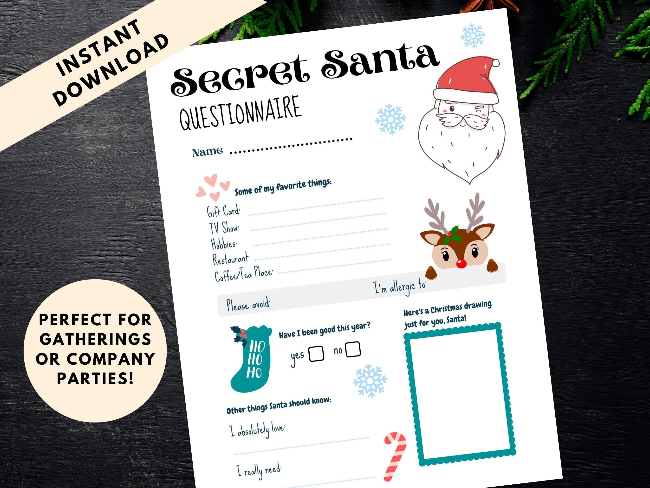 Secret Santa Questionnaire Secret Santa for Work Secret - Etsy