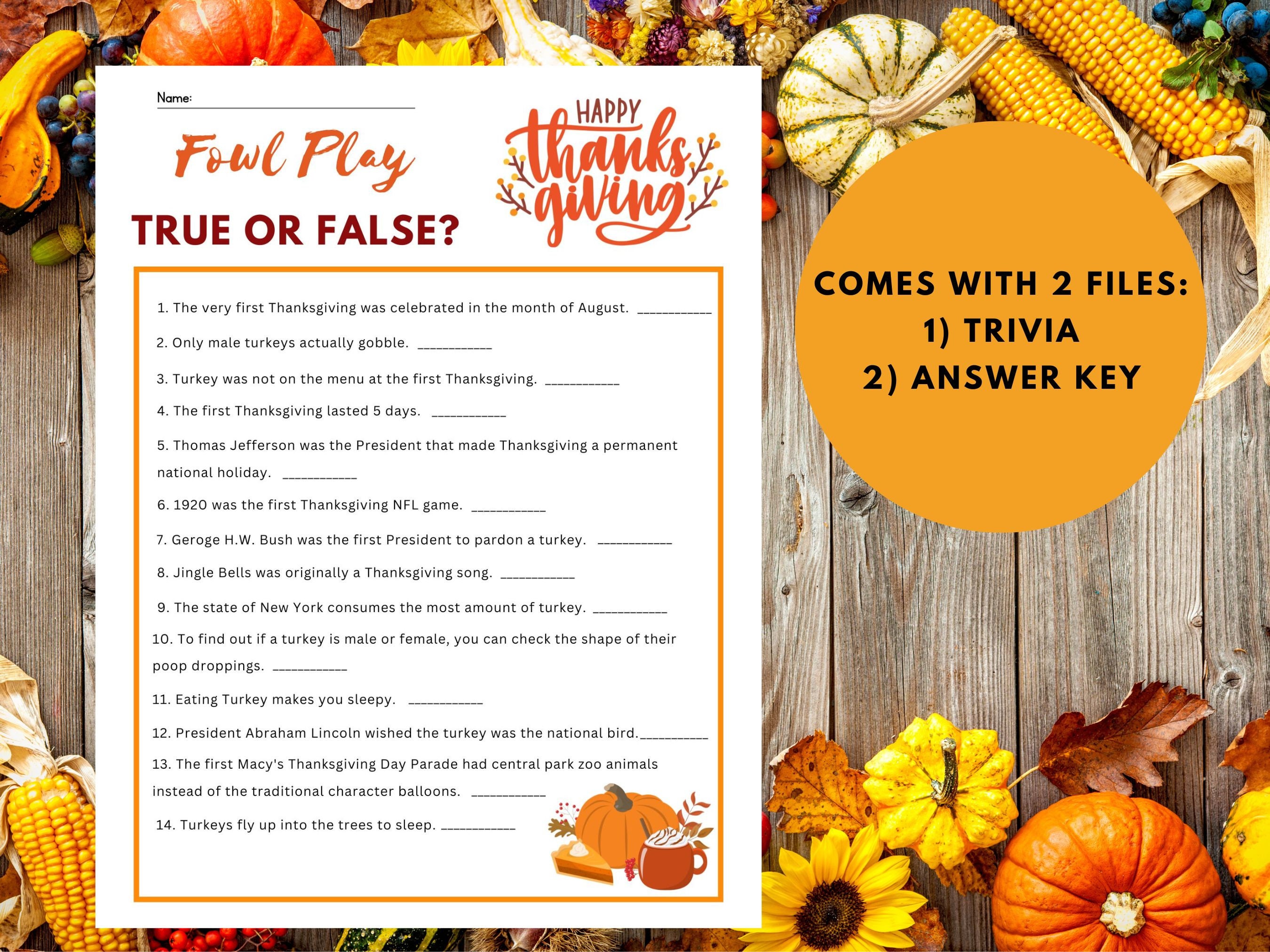 Thanksgiving Trivia Game, Friendsgiving Trivia Games, Thanksgiving ...