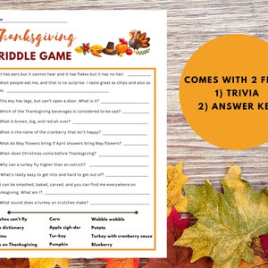 Thanksgiving Riddle Trivia Game, Friendsgiving Games, Fun Thanksgiving ...