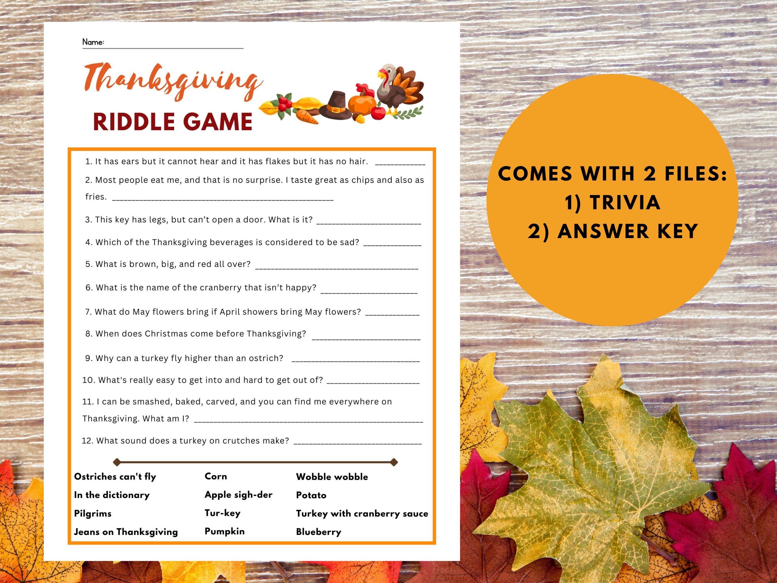Thanksgiving Riddle Trivia Game, Friendsgiving Games, Fun Thanksgiving ...