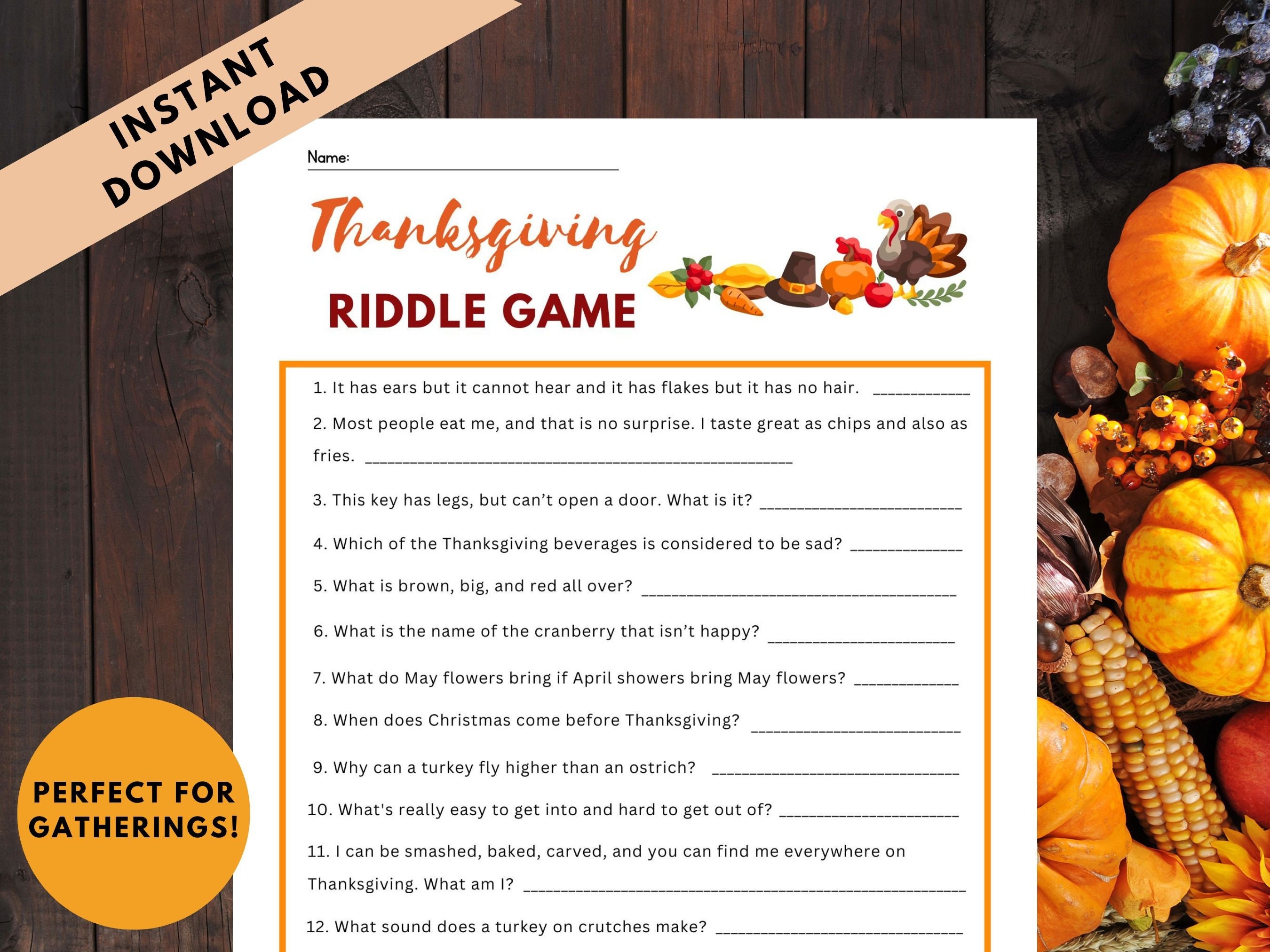 Thanksgiving Riddle Trivia Game, Friendsgiving Games, Fun Thanksgiving ...