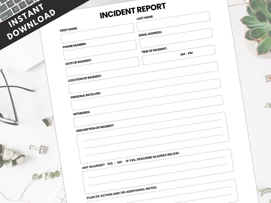 Incident Report, Business Safety Report, Injury Report for Work, Work ...