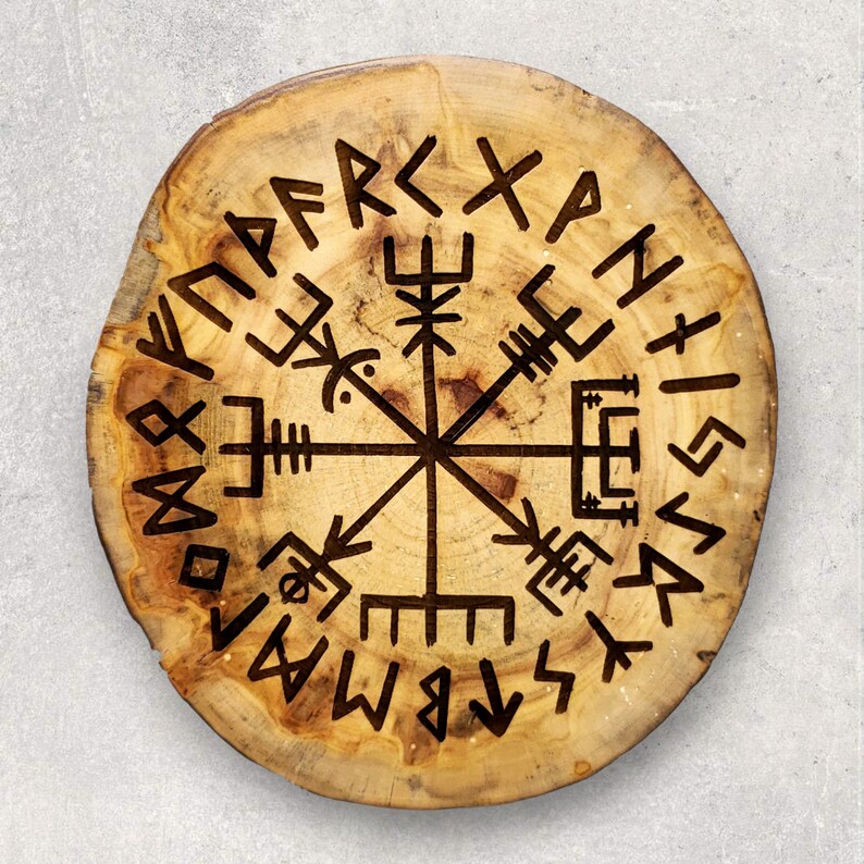 Runic Vegvisir Wayfinder (viking Compass) Engraved Onto a Live Edge ...