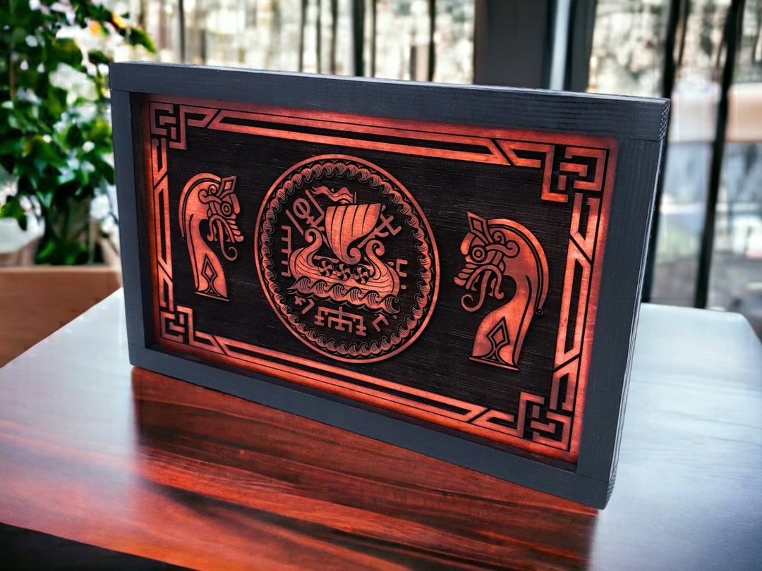 Norse Vegvisir Wooden Plaque / Viking Dragonships Wall Art - Etsy
