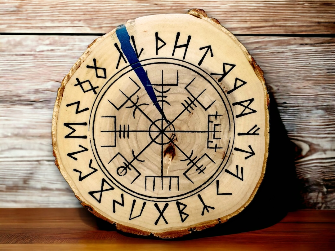 Runic Vegvisir Wayfinder (viking Compass) Engraved Onto a Live Edge ...