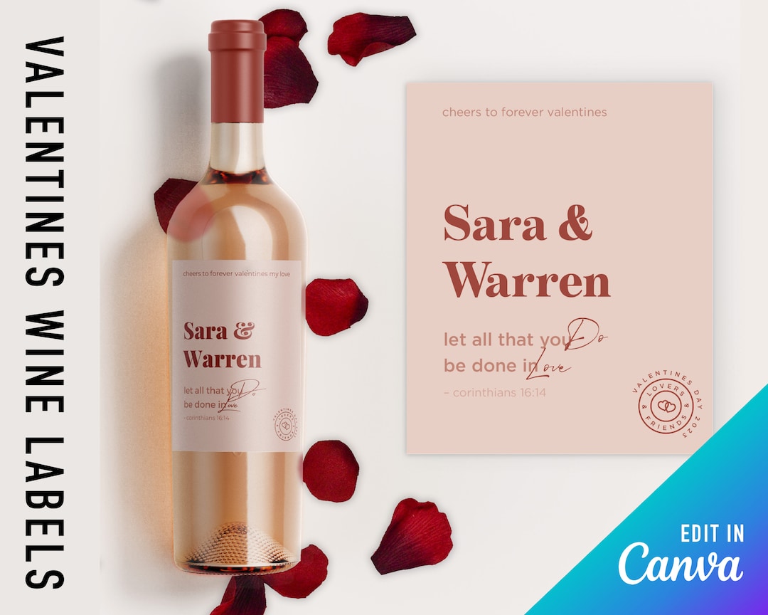 Modelo de rótulo de garrafa de vinho para namorados | Editar no Canva ...