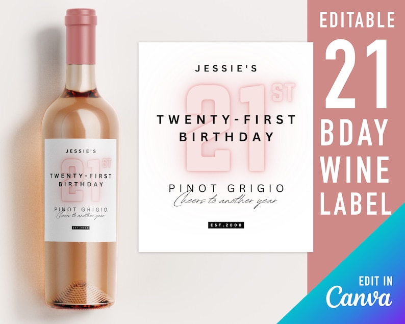 21st Birthday Wine Label Template 21st Birthday Label 21st Birthday ...