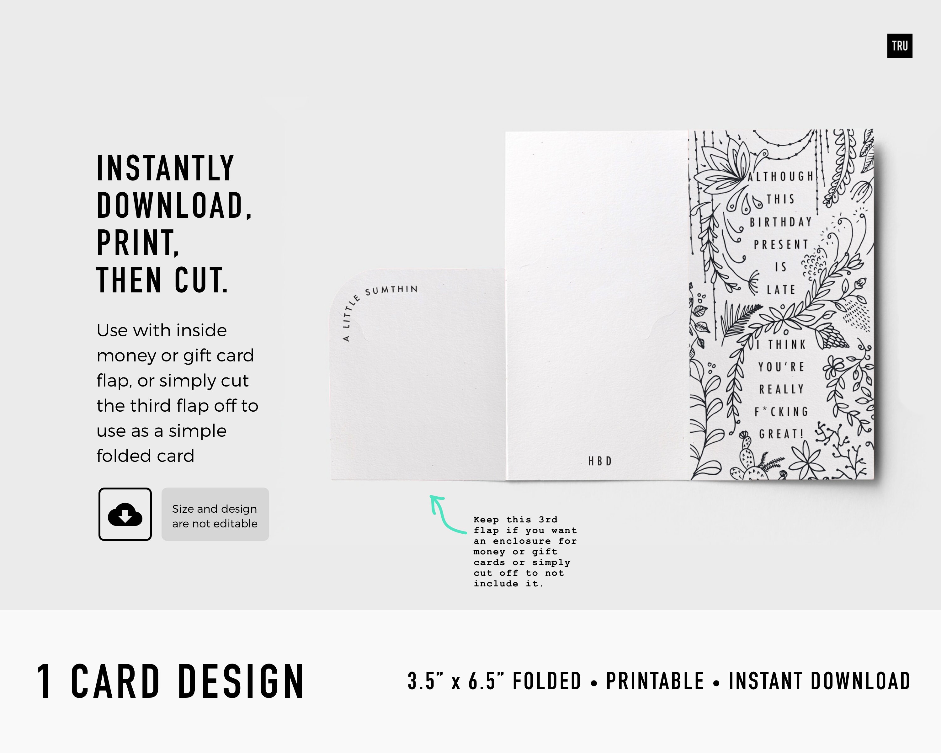 Belated Birthday Card Template Late Birthday Present Card Printable ...