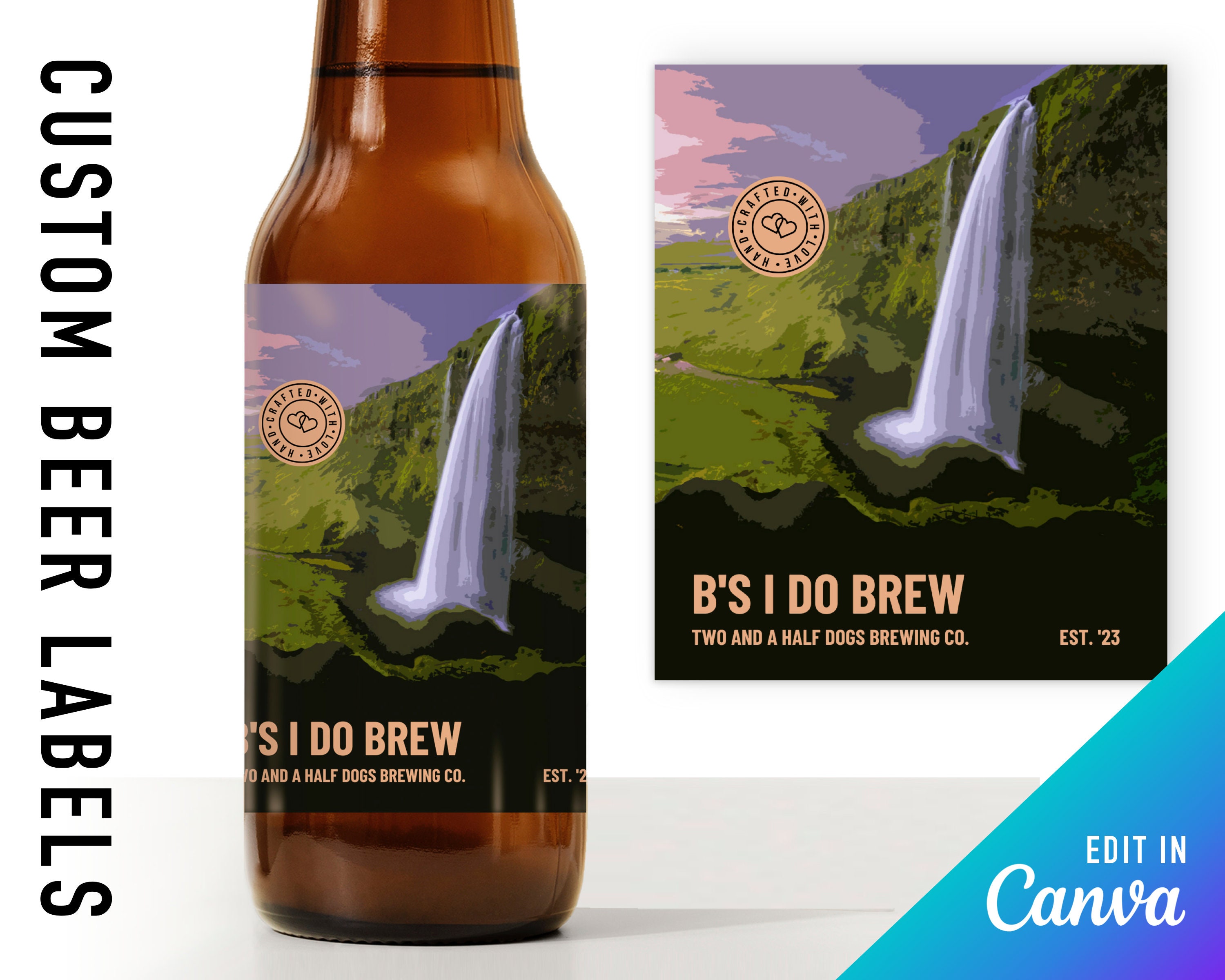Waterfall Beer Bottle Label Template | Edit in Canva | Beer Bottle ...