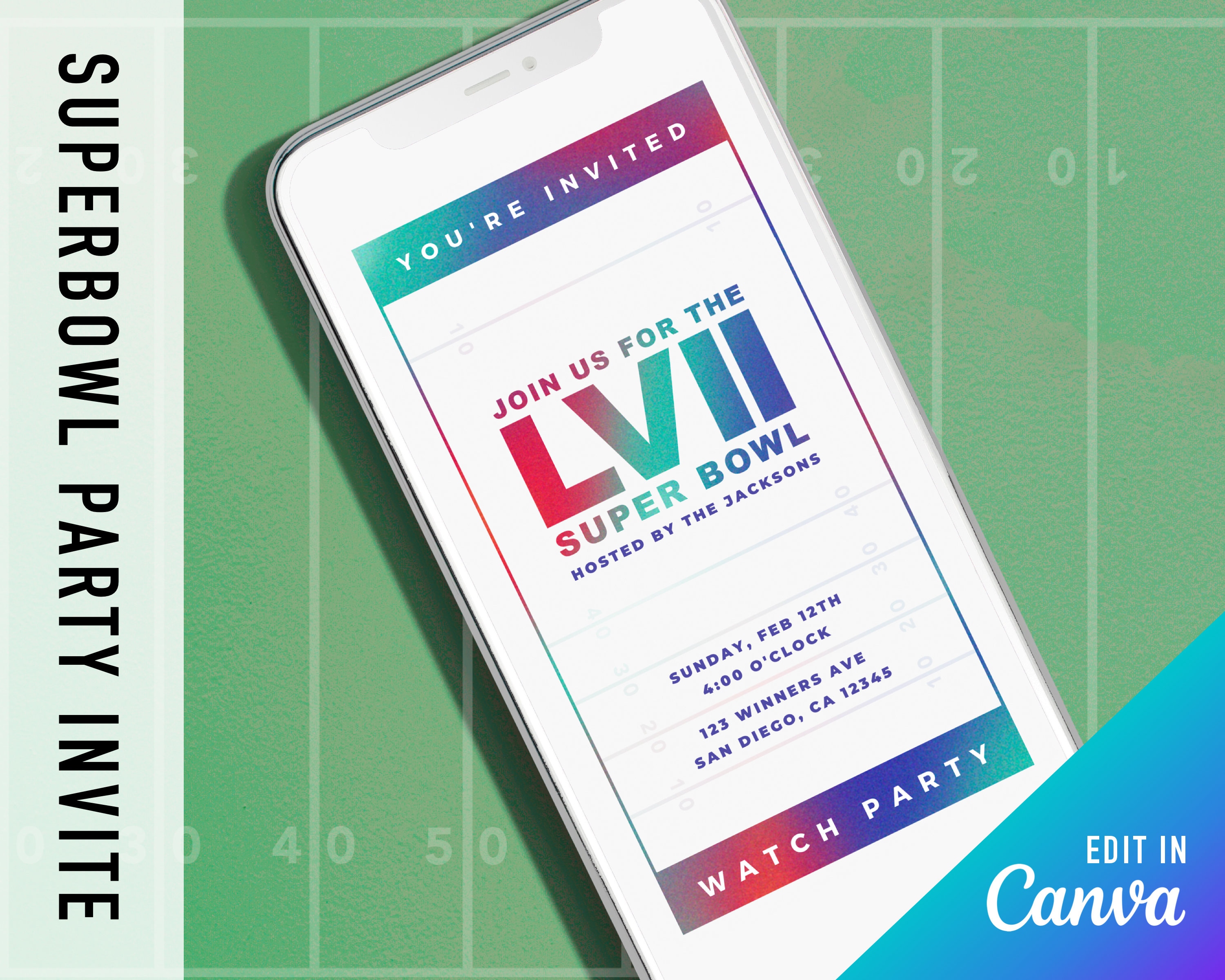 Super Bowl Party Digital Invitation Template • Edit in Canva • 2023 ...