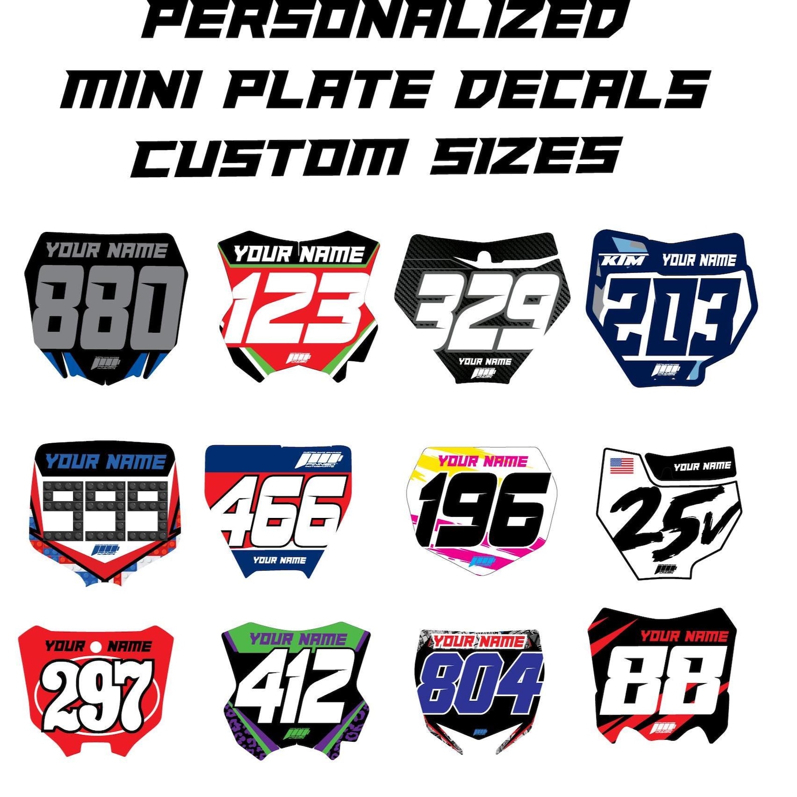 Personalized Motocross Number Plate Decals | Custom Mini Plates - Etsy
