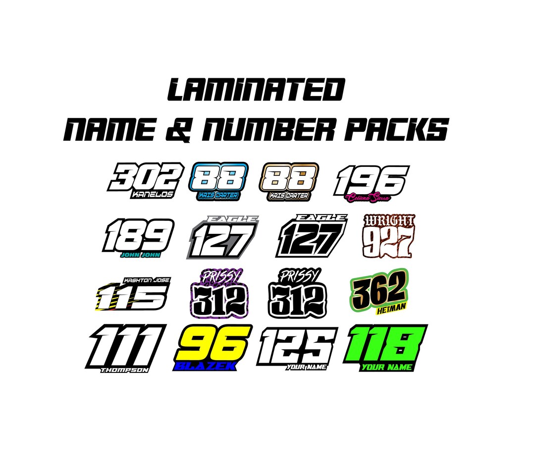 Laminated Name & Number Decal Packs, Waterproof Stickers, Personalized ...