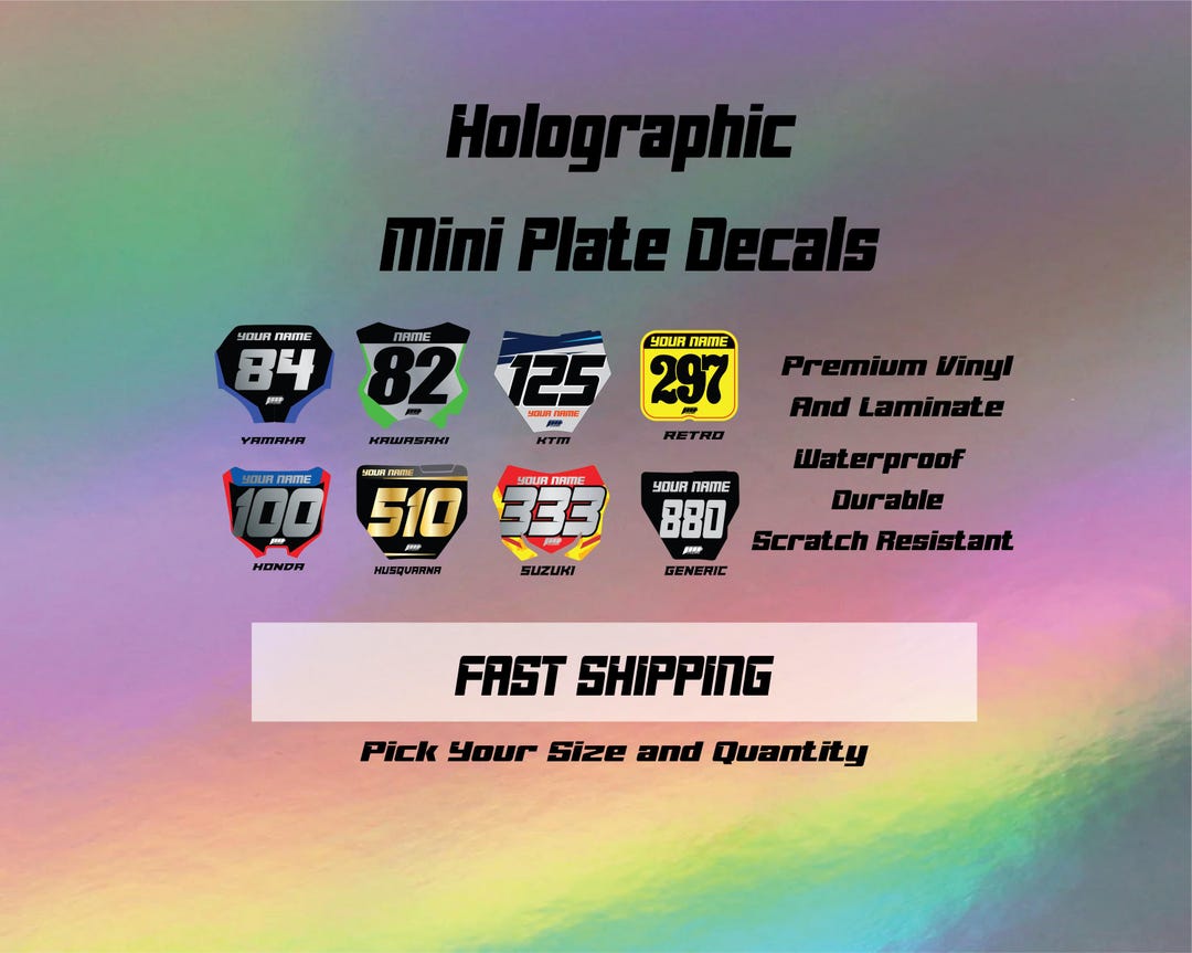 Personalized Holographic Mini Plate Decals: Custom Name & Number - Etsy