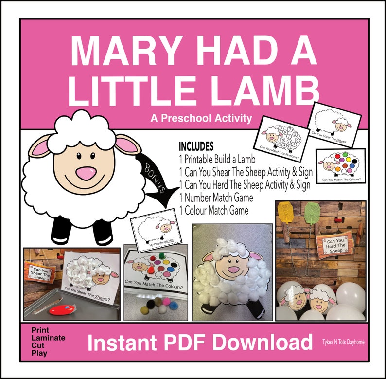 Mary Had A Little Lamb - Preschoool Theme Activity - Etsy