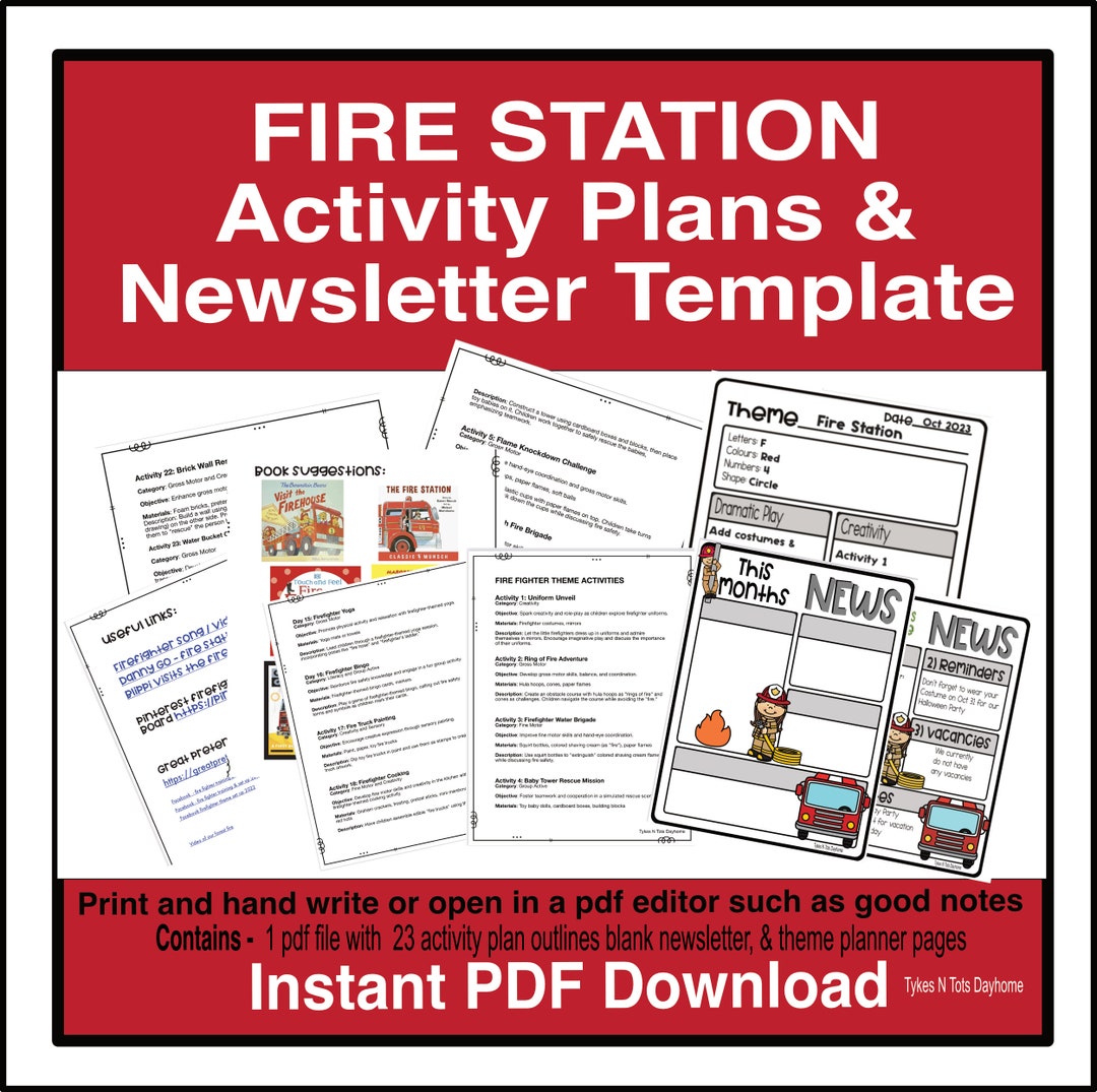 Preschool Fire Station Activity Plans & Newsletter Template. - Etsy