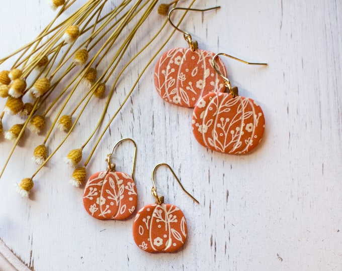 Fall Patterned Pumpkin Dangle Earrings | Handmade Fall Polymer Clay ...
