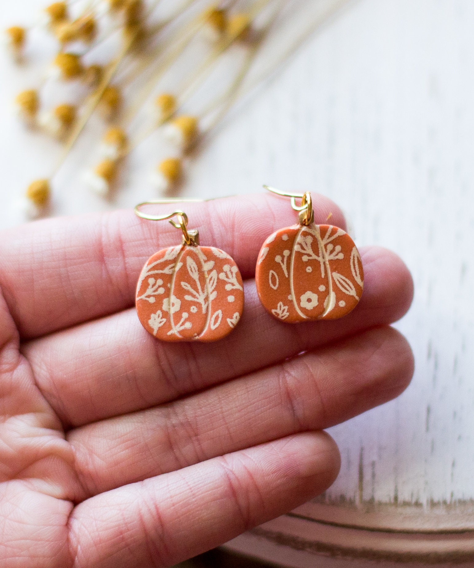Fall Patterned Pumpkin Dangle Earrings | Handmade Fall Polymer Clay ...