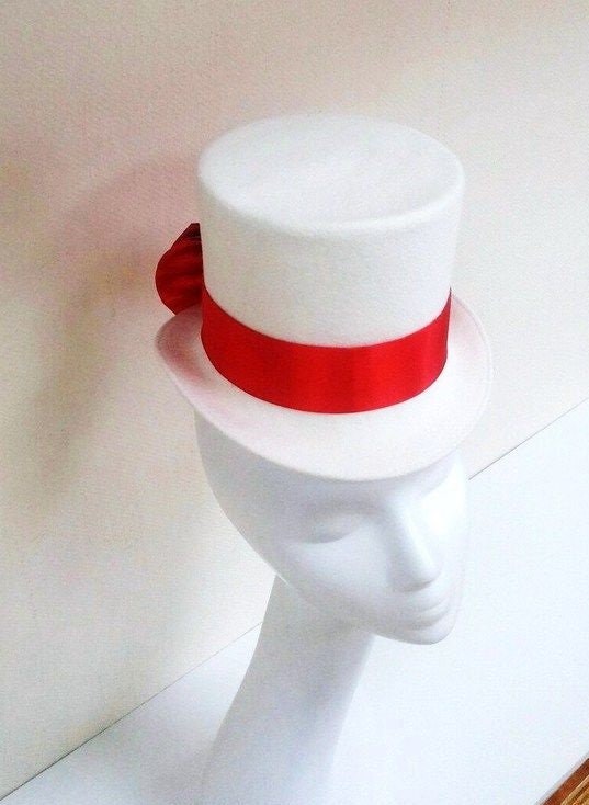 Wedding Top Hat With a Bow at the Back. Red and White - Etsy
