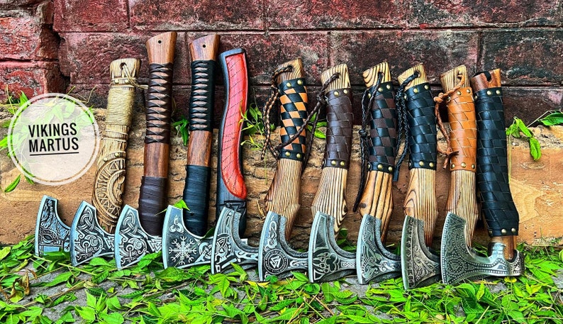 15 Axes Set Handmade Vikings Gift Carbon Steel Axe With Ash Wood Handle ...