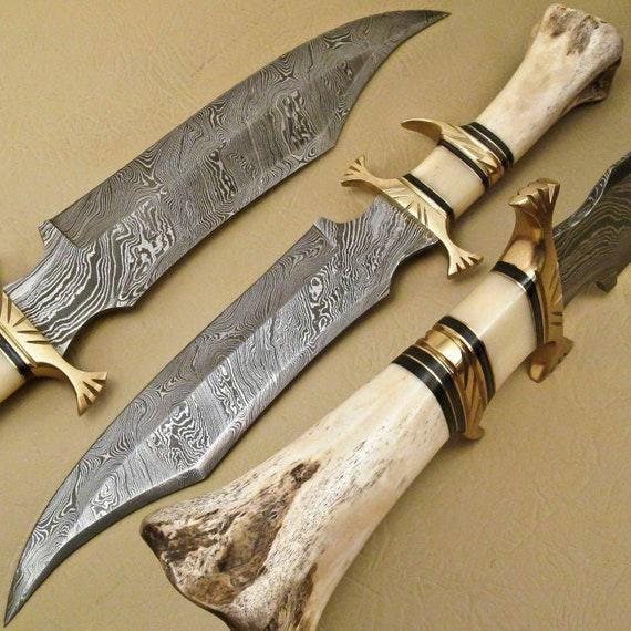 HUNTING KNIFE CUSTOM Handmade With Beautiful Leather Sheath - Etsy