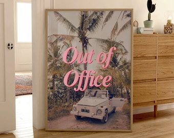 Out of Office Poster, Retro 70s Wall Print, Aesthetic Beach Print, Surf ...