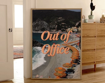 Greetings From Out of Office Print, Trendy Blue Wall Art, Retro ...