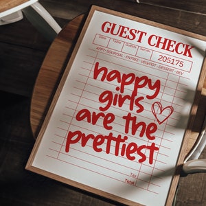 Guest Check Poster, Guest Check Print, Red Trendy Preppy Aesthetic ...