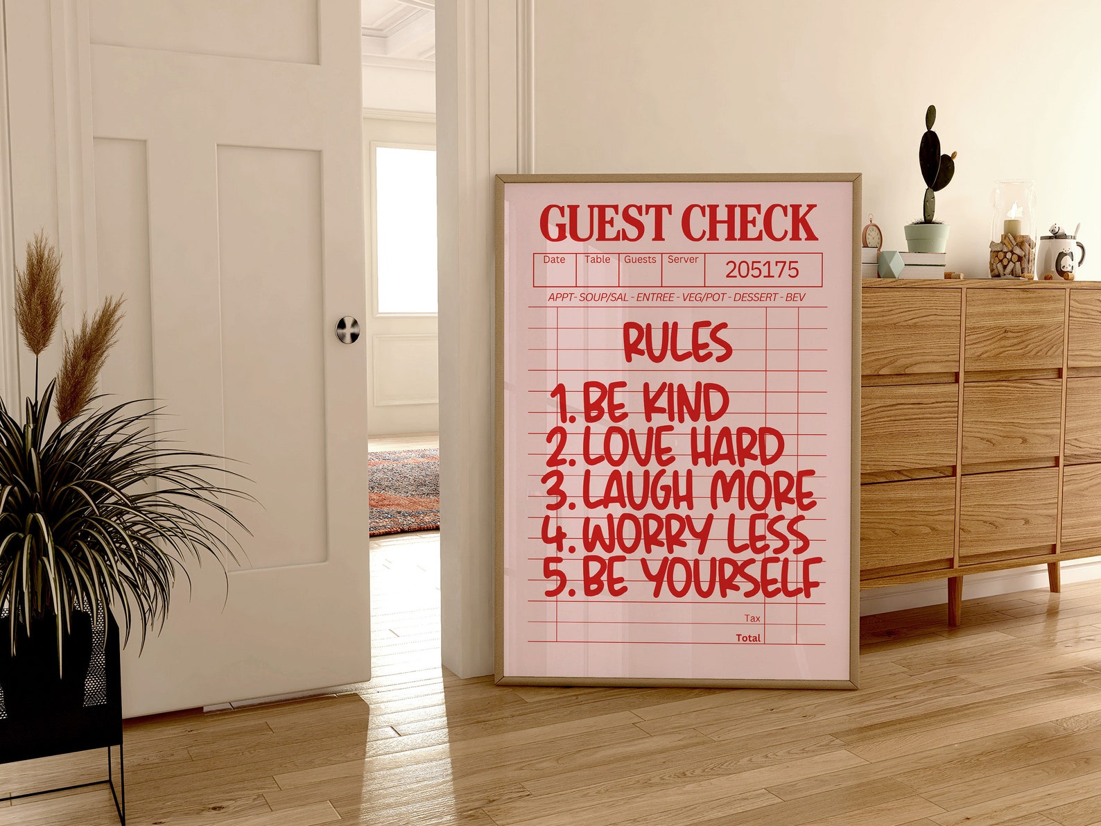 Guest Check House Rules Poster Print, Pink Red Trendy Preppy Aesthetic ...