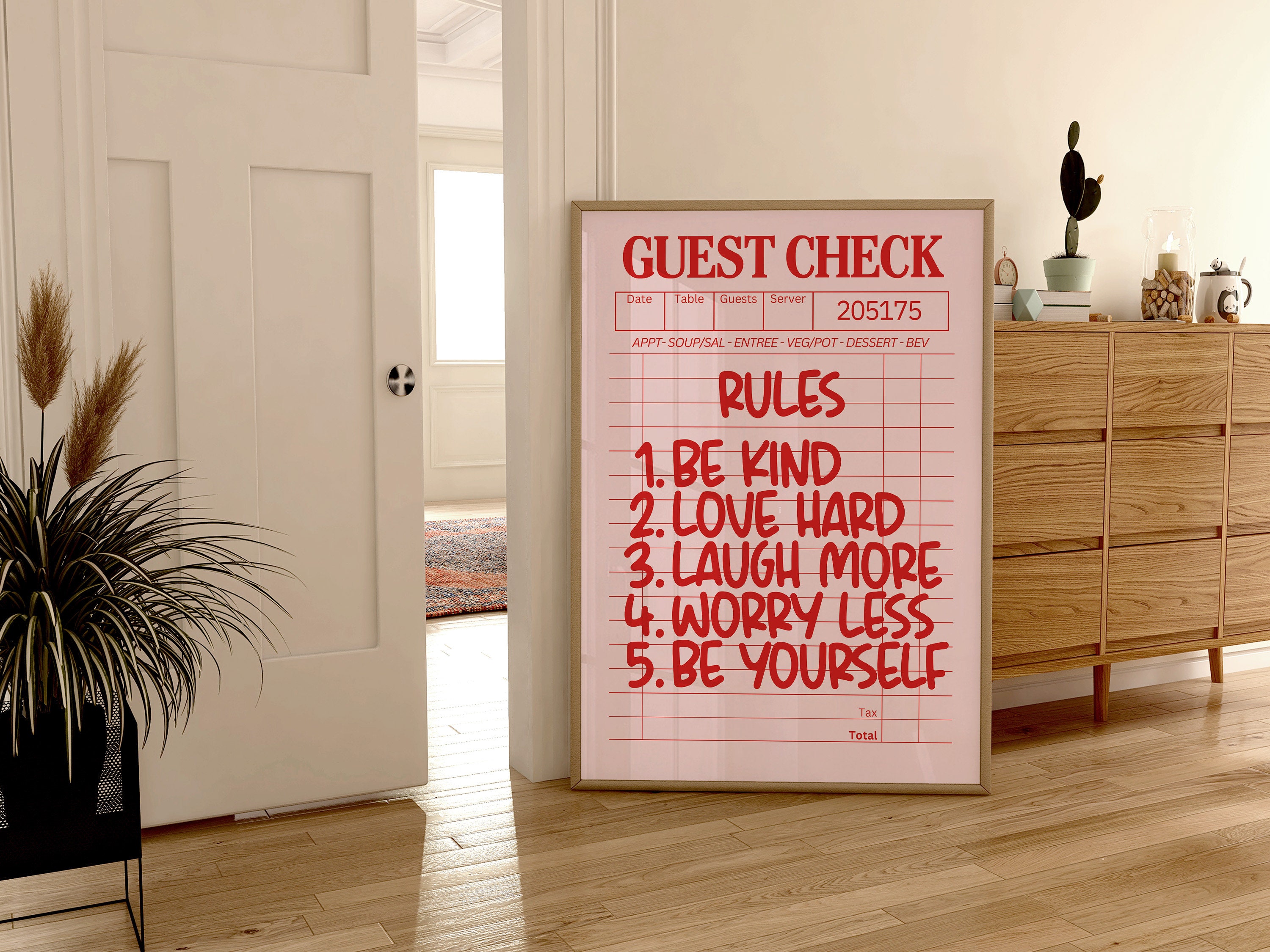 Guest Check House Rules Poster Print, Pink Red Trendy Preppy Aesthetic ...