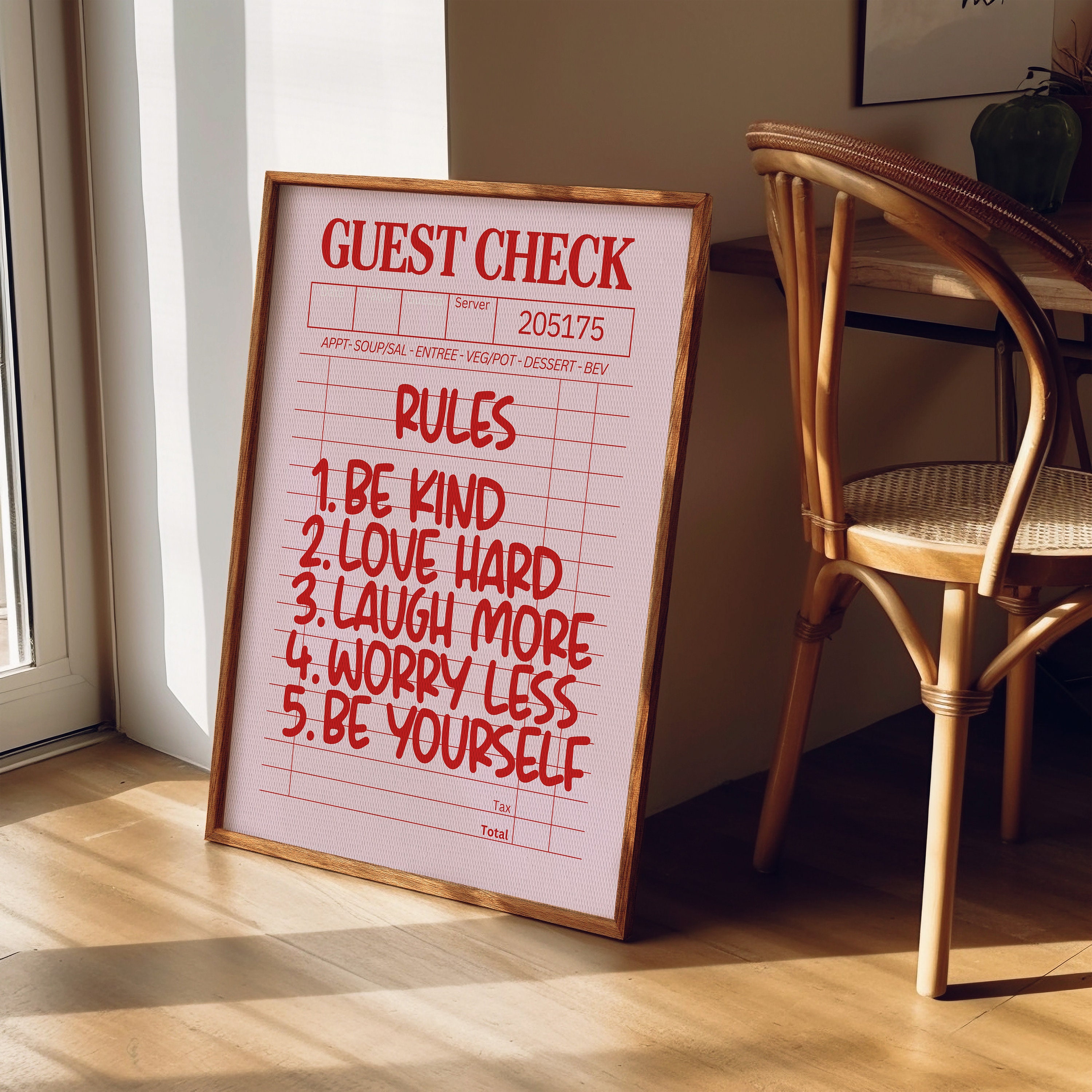 Guest Check House Rules Poster Print, Pink Red Trendy Preppy Aesthetic ...