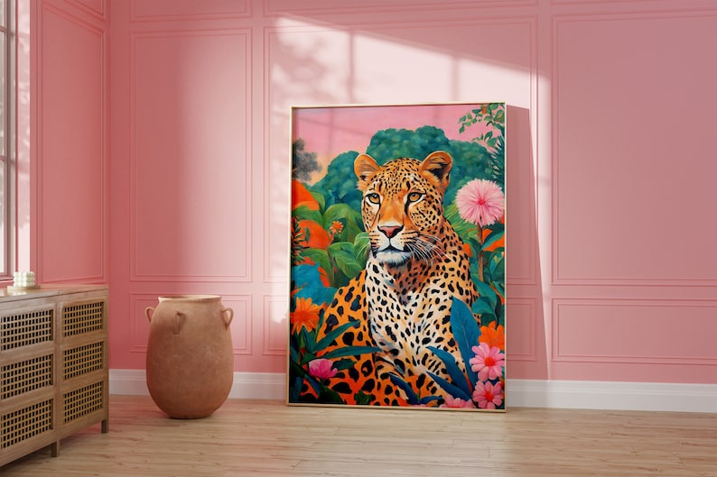 Funky Leopard Botanical Jungle Print Wall Art - Digital Download - Etsy