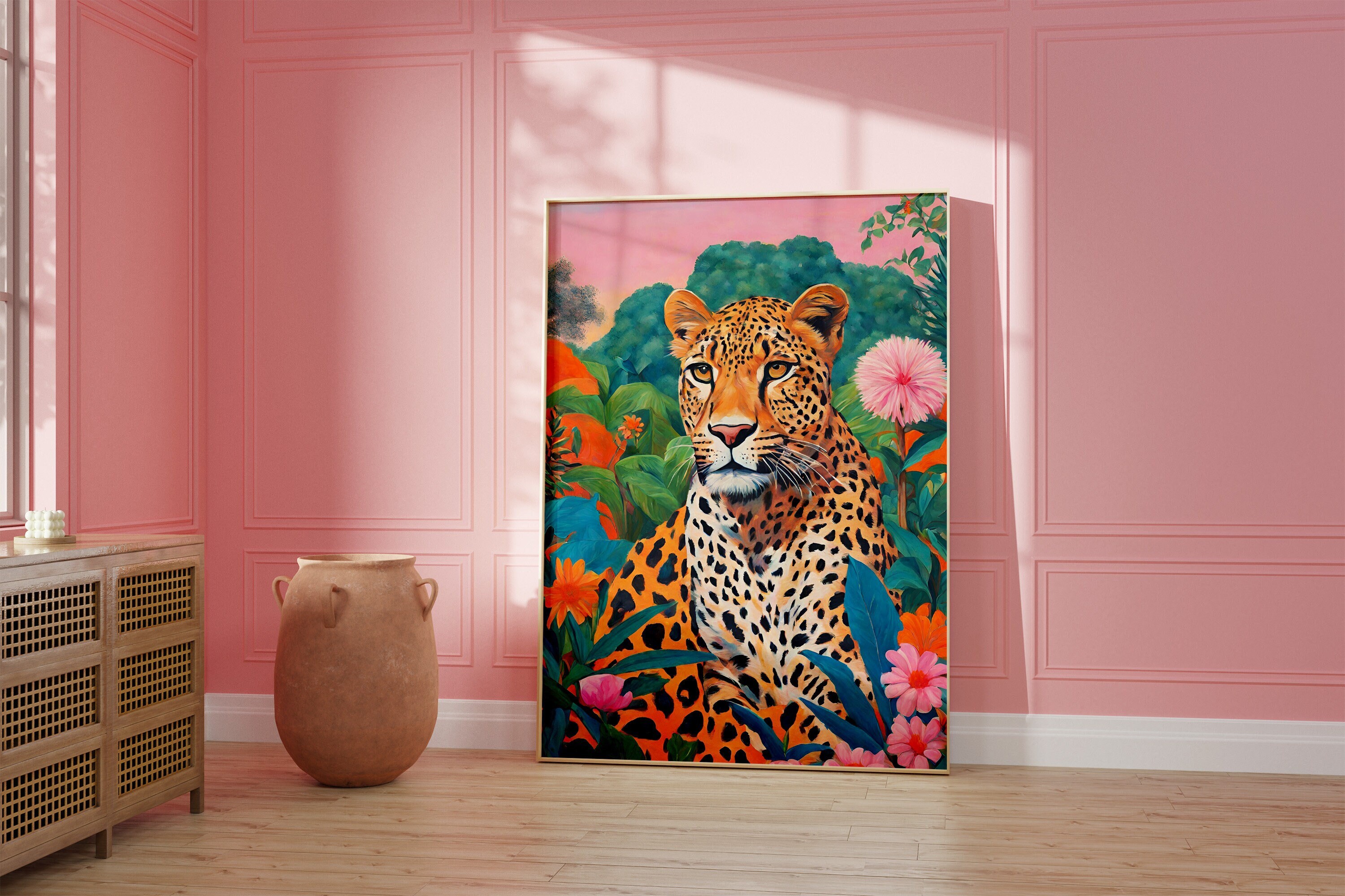 Funky Leopard Botanical Jungle Print Wall Art - Digital Download - Etsy