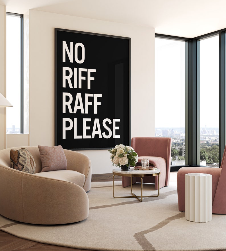 Monochrome Wall Art, 'no Riff Raff Please' Typography Poster Black ...