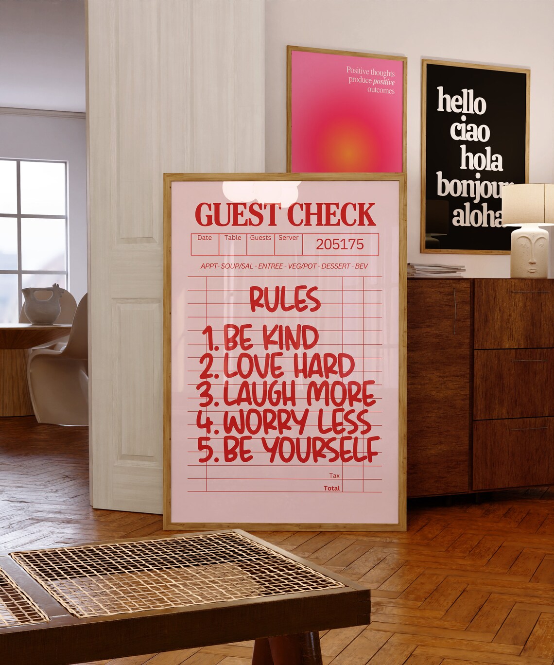 Guest Check House Rules Poster Print, Pink Red Trendy Preppy Aesthetic ...