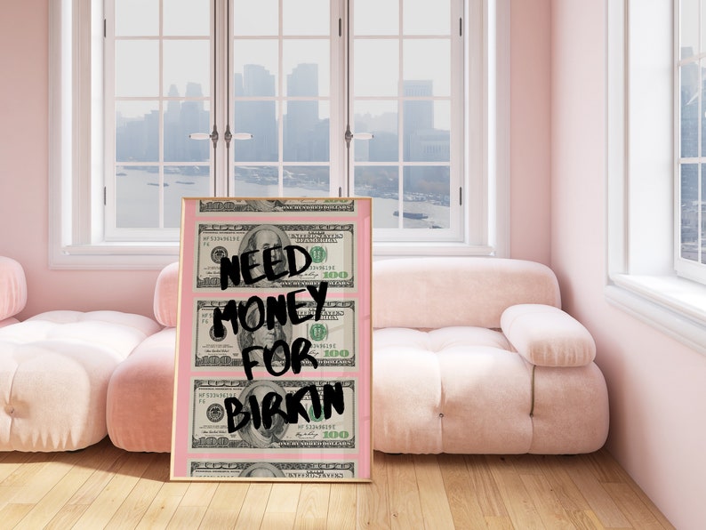 Pink Graffiti Wall Art Preppy Room Decor 'need Money for Birkin' Urban ...